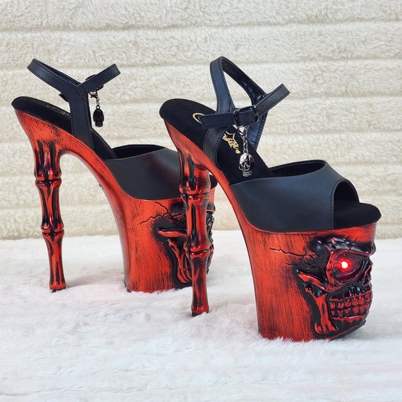 Pleaser | Shoes | Red Brushed Chrome Skull Bones Red Led Platform 8 ...